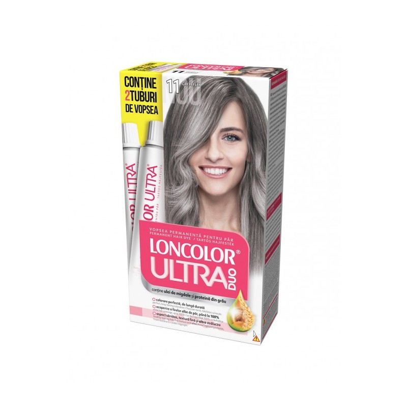 Set 2 x Vopsea de Par Permanenta Loncolor Ultra Max, 11 Gri Reflex, 200 ...