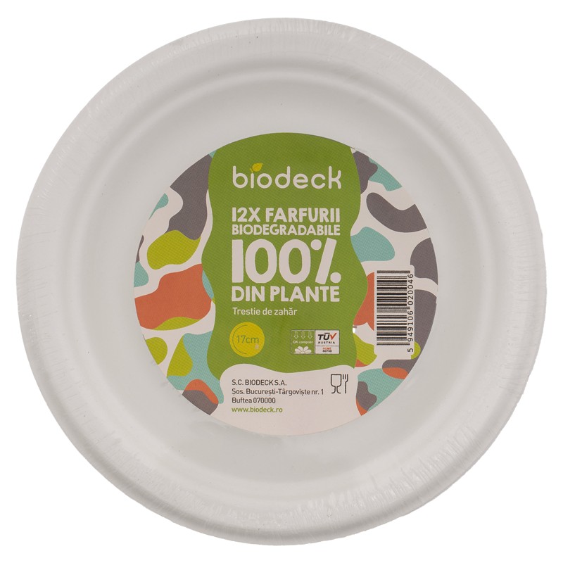 Set 6 x Farfurii Biodegradabile, Compostabile, Rotunde, Albe, 17 cm, 12 ...