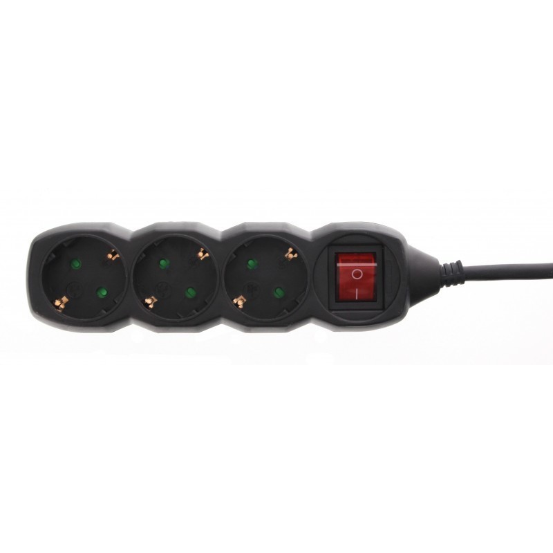 Set 2 x Prelungitor Electric cu Intrerupator, Negru, 3 Prize, Sectiune ...