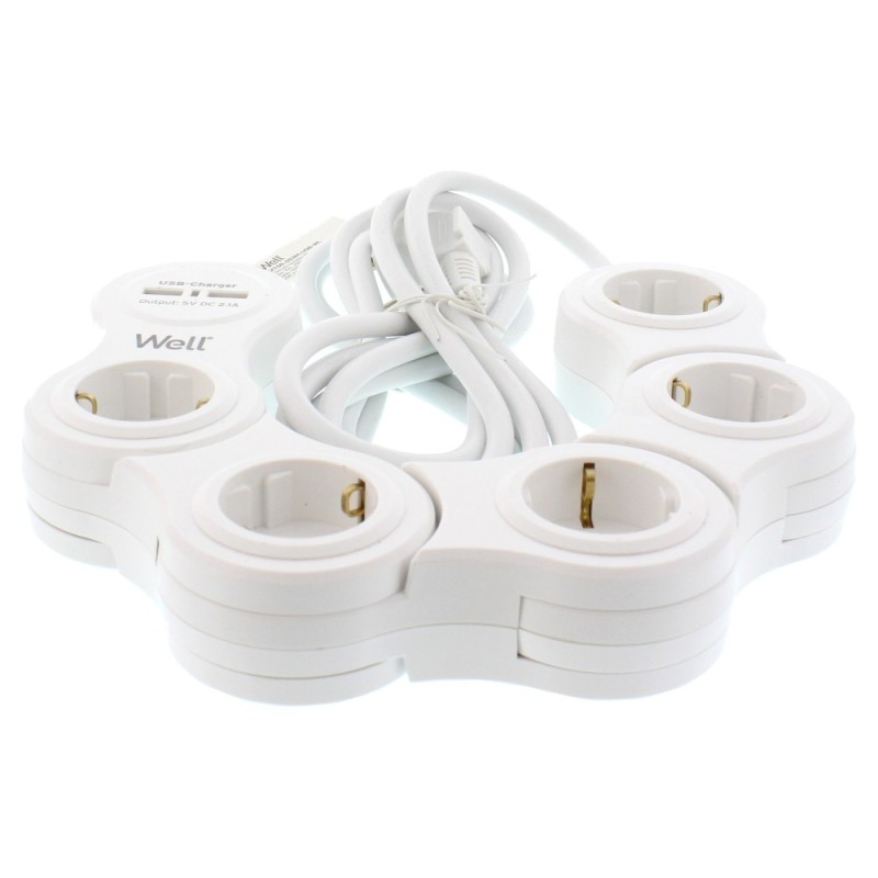 Prelungitor cu USB, Reglabil, cu 5 Prize, Sectiune Cablu 3 x 1.5mm2 ...