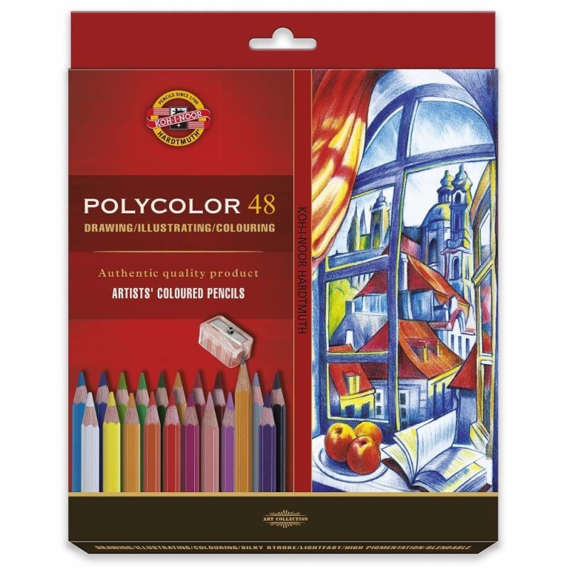 Set 48 Creioane Colorate Polycolor + Ascutitoare + 2 Creioane Grafit ...