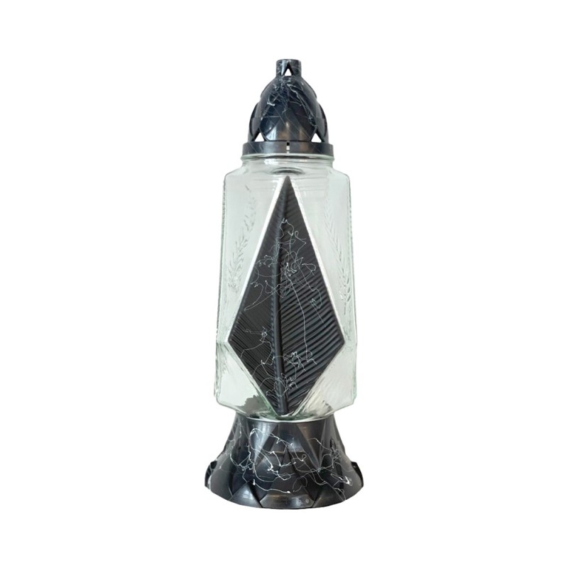 Candela din Sticla Alba, cu Fitil, Model cu Negru, 55 Ore Oferta Pret ...