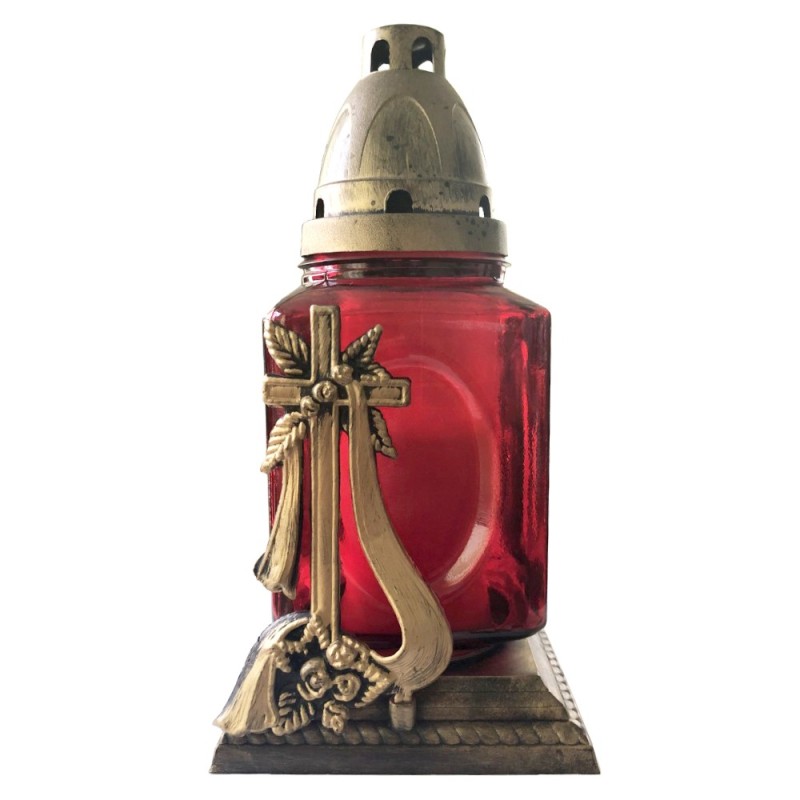 Candela Felinar din Sticla Rosie cu Cruce Aurie si Capac, 30 Ore Oferta ...