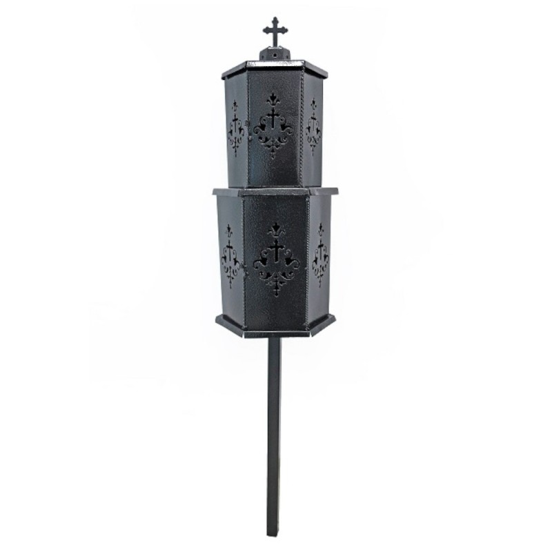 Felinar Metalic pentru Cimitir Dublu, cu Etaj fara Sticla, Negru Oferta ...