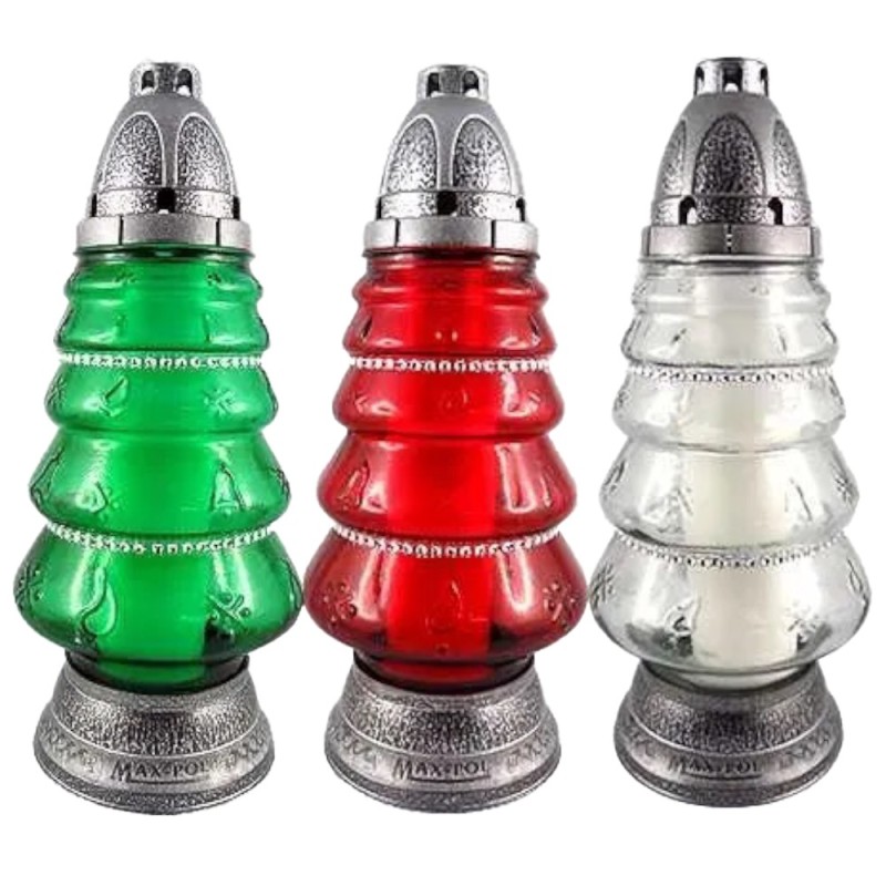 Set 3 x Candela din Sticla in Forma de Bradut cu Pietricele Oferta Pret ...