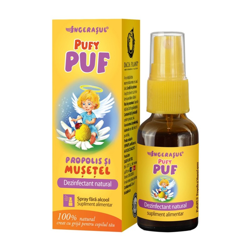 Spray fara Alcool PufyPuf cu Propolis si Musetel, 20 ml, Dacia Plant ...