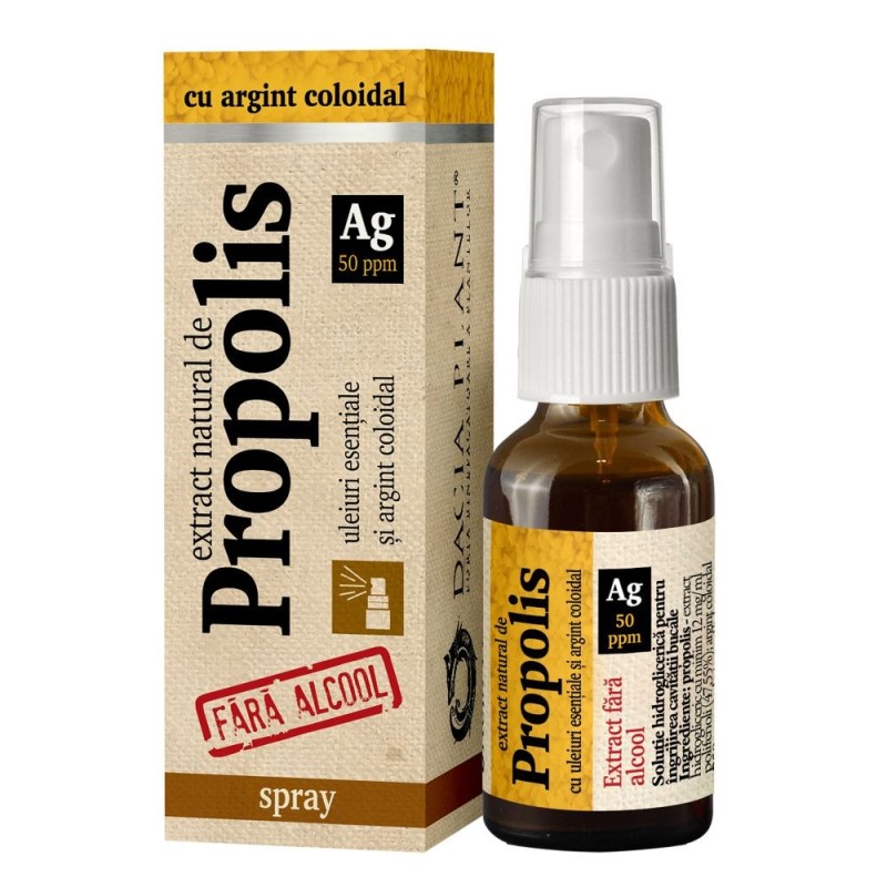 Spray cu Propolis si Argint Coloidal fara Alcool, 20 ml, Dacia Plant ...