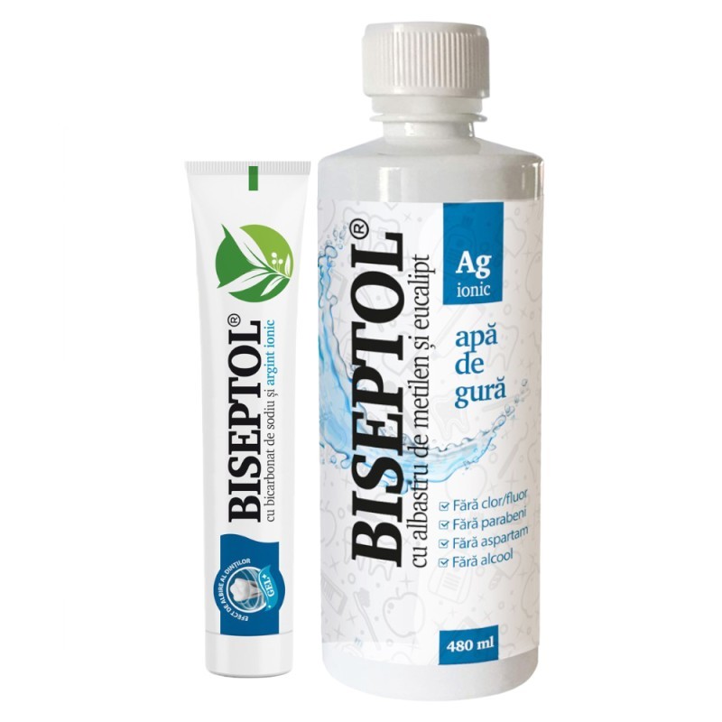 Set Biseptol cu Argint Ionic, Pasta de Dinti 75 ml si Apa de Gura 480 ...