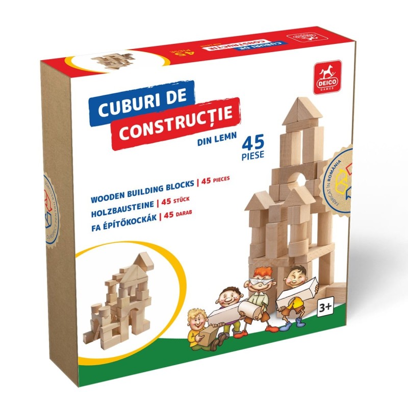 Cuburi de Constructie din Lemn, Deico 45 Piese Oferta Pret - Trada.ro