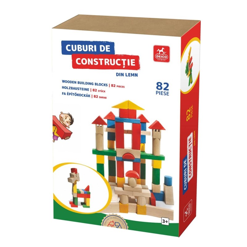Cuburi de Constructie Colorate din Lemn, Deico 82 Piese Oferta Pret ...