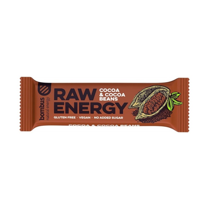 Baton Energizant, Bombus Raw Energy, cu Cacao si Boabe de Cacao, 50 g ...