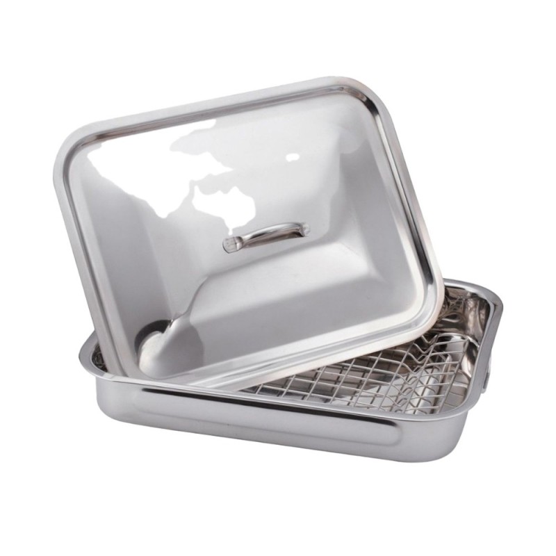 Tava din Inox, pentru Cuptor, cu Grill si Capac, 37 x 28 x 6 cm ...