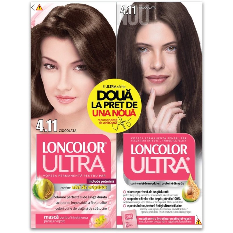 Vopsea de Par Permanenta, 4.11 Ciocolata, 200 ml x 2 Bucati, Loncolor ...