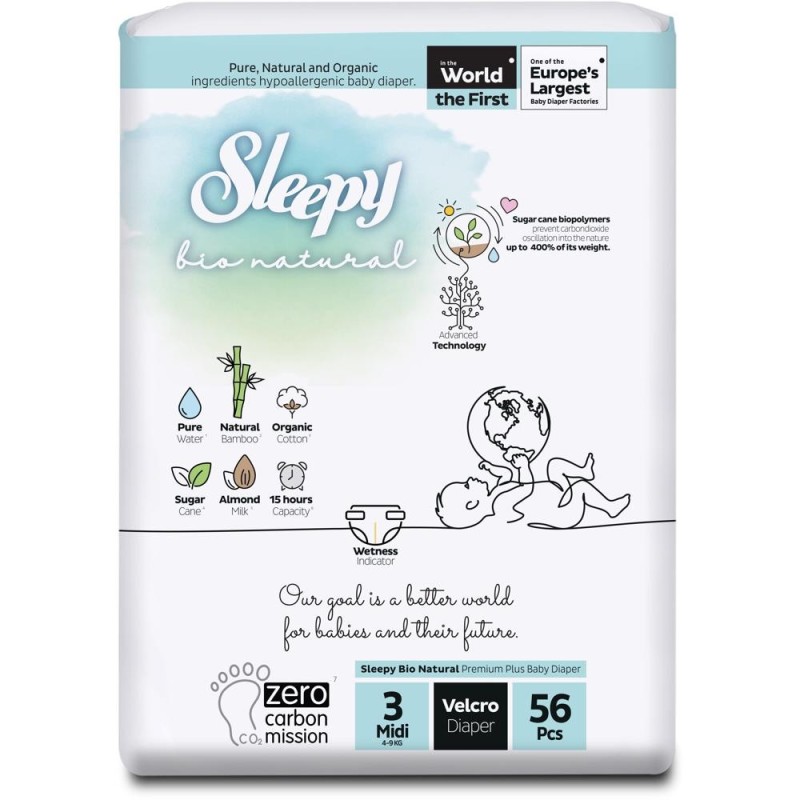 Scutece pentru Bebelusi Sleepy Bio Natural Double- Nr 3 Midi, 4-9 kg ...