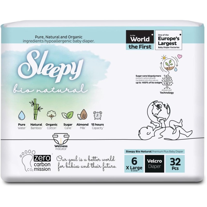 Scutece pentru Bebelusi Sleepy Bio Natural Double- Nr 6, XL, 15-25 kg ...