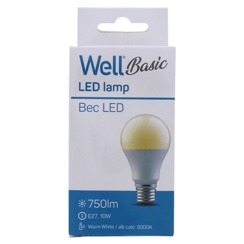 Bec cu Led Basic Well, A60, E27 10W / 55W, 750 lm, 15000 Ore, 3000K ...