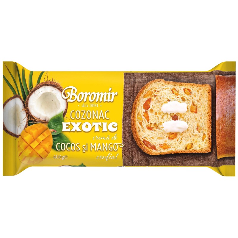 Cozonac Exotic cu Crema de Cocos si Mango Confiat Boromir, 400 g Oferta ...
