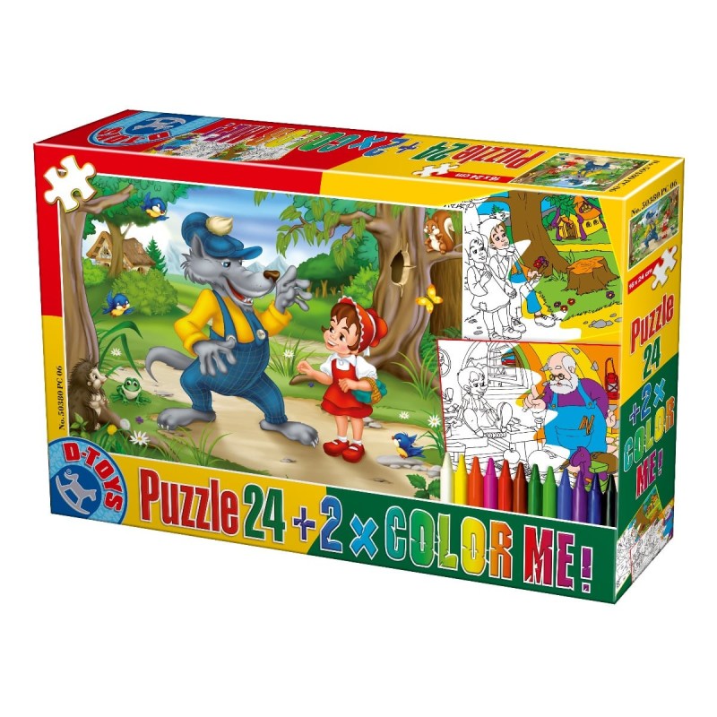 Puzzle 24 Piese, D-Toys, Scufita Rosie, 2 Fise de Colorat si Cre ...